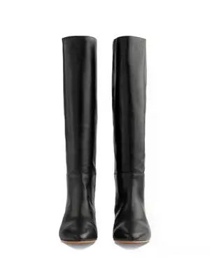 FORTE_FORTE Pointed-toe Leather Knee-high Boots - Black