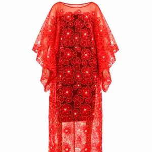 BEAUTIFUL STITCHES LTD Scarlet Bloom Beaded Lace Kaftan - Red