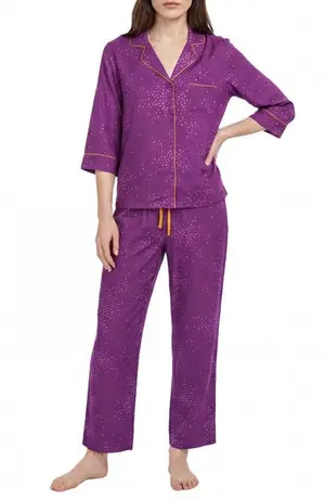 Splendid Star Print Crop Sleeve Pajamas & Pants Set - Celestial