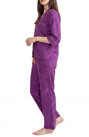 Splendid Star Print Crop Sleeve Pajamas & Pants Set - Celestial