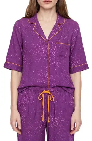 Splendid Star Print Crop Sleeve Pajamas & Pants Set - Celestial