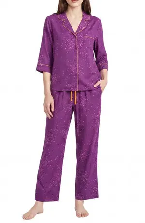 Splendid Star Print Crop Sleeve Pajamas & Pants Set - Celestial