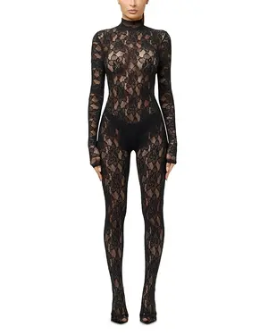 Naked Wardrobe Lace Turtleneck Closed Toe Jumpsuit - Black