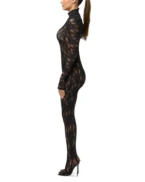 Naked Wardrobe Lace Turtleneck Closed Toe Jumpsuit
