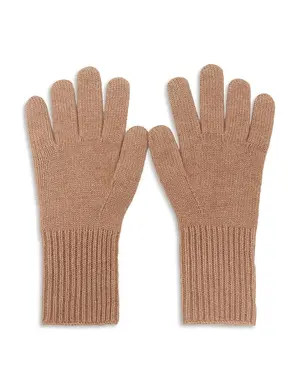 REISS Issie Wool Blend Rib Trim Gloves - Camel