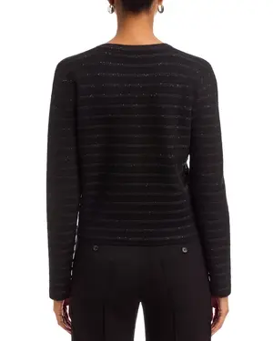 Kobi Halperin Hal Glitter Stripe Wool Blend Crewneck Cardigan