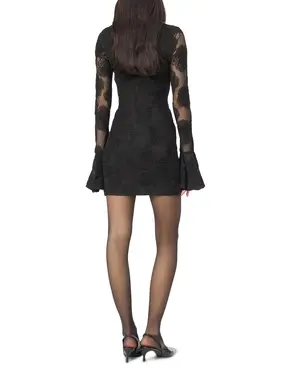 ROTATE BY BIRGER CHRISTENSEN Flower Mesh Long Sleeve Mini Dress