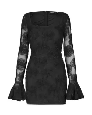 ROTATE BY BIRGER CHRISTENSEN Flower Mesh Long Sleeve Mini Dress