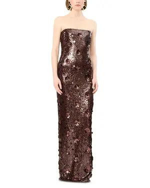 ROTATE BY BIRGER CHRISTENSEN Sequin Strapless Dress - Coffee