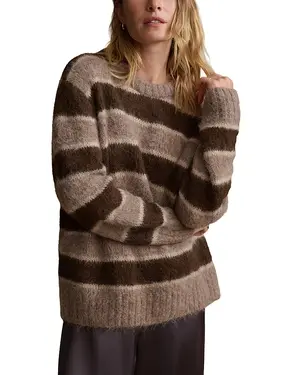 Jenni Kayne Teddy Striped Suri Alpaca & Merino Wool Sweater - Chocolate