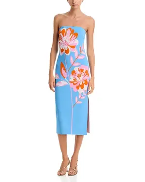 MILLY Seraphina Strapless Floral Midi Dress - Blue Multi