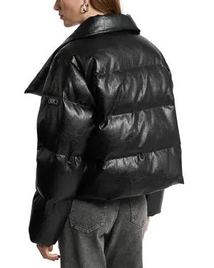 Michael Kors Faux Leather Moto Puffer Jacket