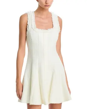 MILLY Juniper Cotton Blend Tweed Fit & Flare Mini Dress - Ecru