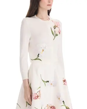 Oscar De La Renta Embroidered Wool Crewneck Cardigan