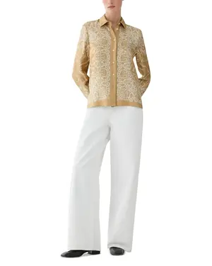 Lafayette 148 New York Silk Button Down Paisley Blouse