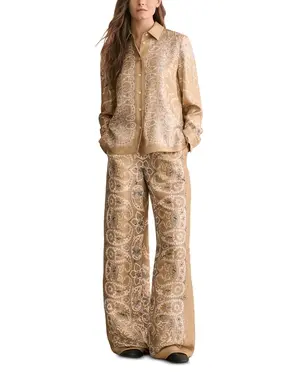 Lafayette 148 New York Silk Button Down Paisley Blouse