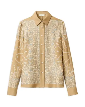 Lafayette 148 New York Silk Button Down Paisley Blouse