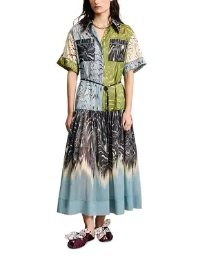 ALEMAIS Alba Printed Cotton & Silk Drop Waist Shirtdress