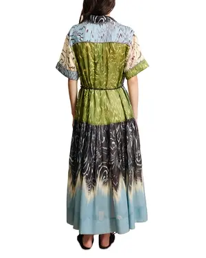 ALEMAIS Alba Printed Cotton & Silk Drop Waist Shirtdress