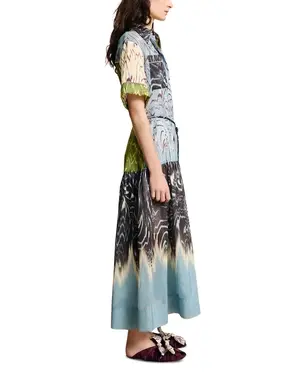 ALEMAIS Alba Printed Cotton & Silk Drop Waist Shirtdress