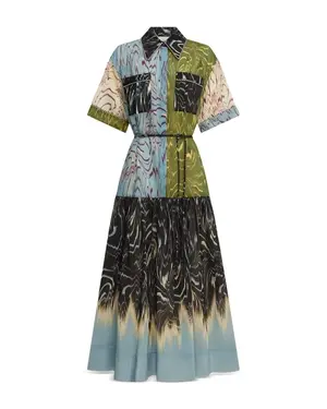 ALEMAIS Alba Printed Cotton & Silk Drop Waist Shirtdress