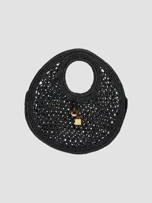 Jacquemus Le Petit Rond Crotchet-knit Raffia Bag - Black