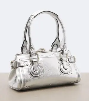 Chloé Paddington Small Metallic Leather Shoulder Bag - Silver