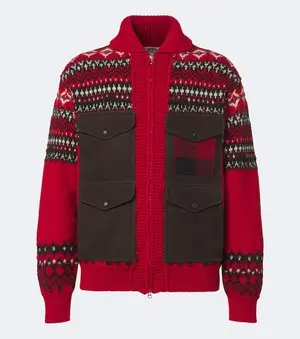 Junya Watanabe Suede-trimmed Wool Zip-up Cardigan - Red