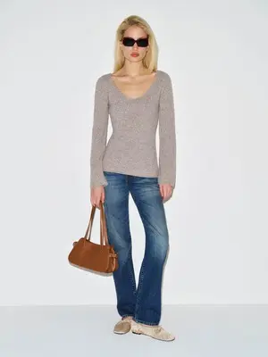 REFORMATION Nicoletta Regenerative Wool Scoop Neck Sweater - Grey