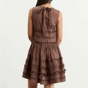 DAMSON MADDER Reed Drop Waist Ruffle Midi Dress