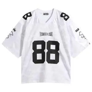 A BATHING APE Solid Camo Multi Logo Football Jersey T-shirt - White