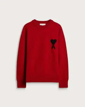 AMI Paris Crewneck Contrasted Adc Jumper - Ruby Red/ Black