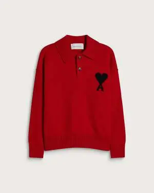 AMI Paris Contrasted Adc Polo - Ruby Red/ Black