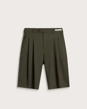 PORTER JAMES Double Pleated Shorts - Olive
