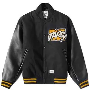 WTAPS Melton Toon Logo Varsity Jacket - Black
