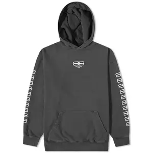 Balenciaga Embroidered Sleeve Bb Logo Popover Hoody - Washed Black/white