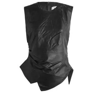 RÓHE Sleeveless Draped Leather Top - Black