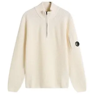 C.P. COMPANY Half Zip Lambswool Jumper - Gauze White