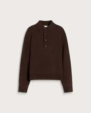 DANIEL SIMMONS Long Sleeve Knit Polo - Brown