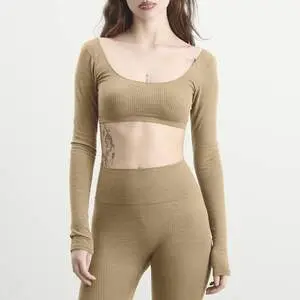 SKIMS Seamless Sheer Wool Long Sleeve Crop Top