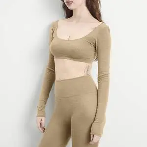 SKIMS Seamless Sheer Wool Long Sleeve Crop Top
