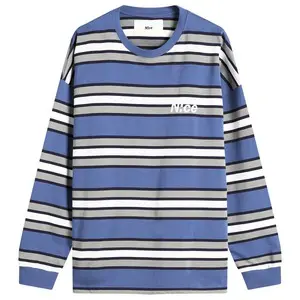 N!CE Border Stripe Long Sleeve T-shirt - Blue