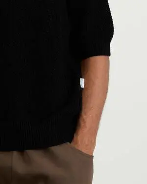 BOUND Crochet Knit Polo - Black