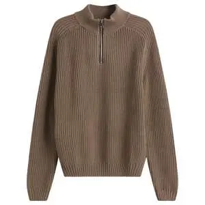 RONNING Quarter Zip Fisherman Sweater - Walnut