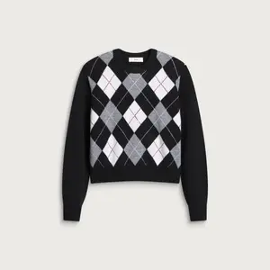 DUNST Argyle Crew Neck Sweater - Black