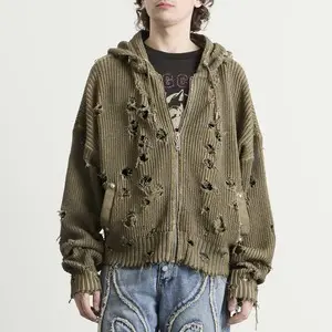 THUG CLUB Distressed Knitted Hoodie
