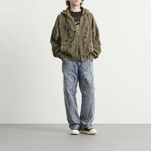 THUG CLUB Distressed Knitted Hoodie