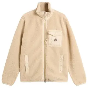 Moncler Zip Up Teddy Fleece Cardigan Jacket - Beige