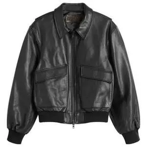 NOTHING WRITTEN Classic Leather Flight Jacket - Black