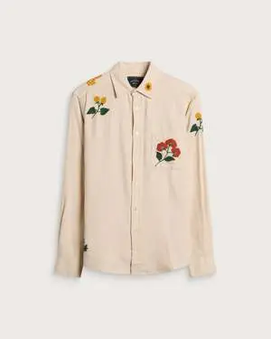 Portuguese Flannel Flower Embroidery Flannel Shirt - Ecru